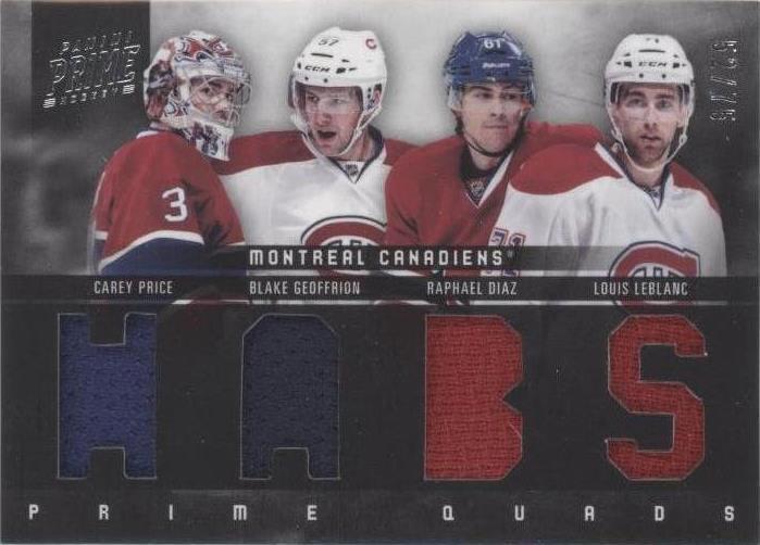 2011-12 Panini Prime - Prime Quads Materials Carey Price, Louis Leblanc ...