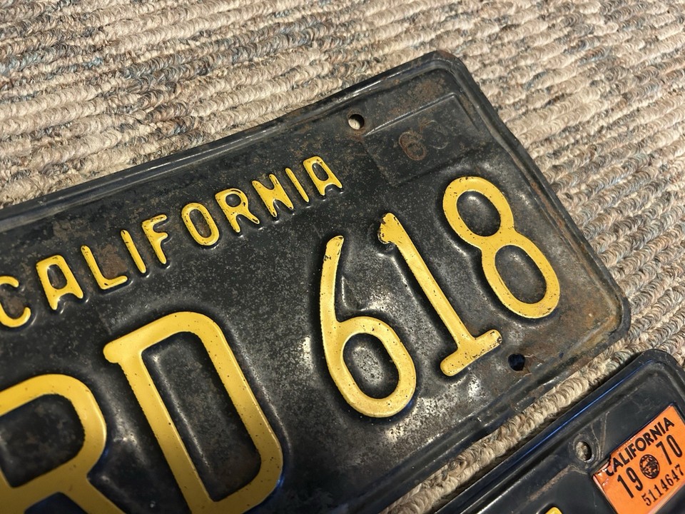 Vintage Pair 1963 California License Plate Set CRD 618 Black & Yellow ...