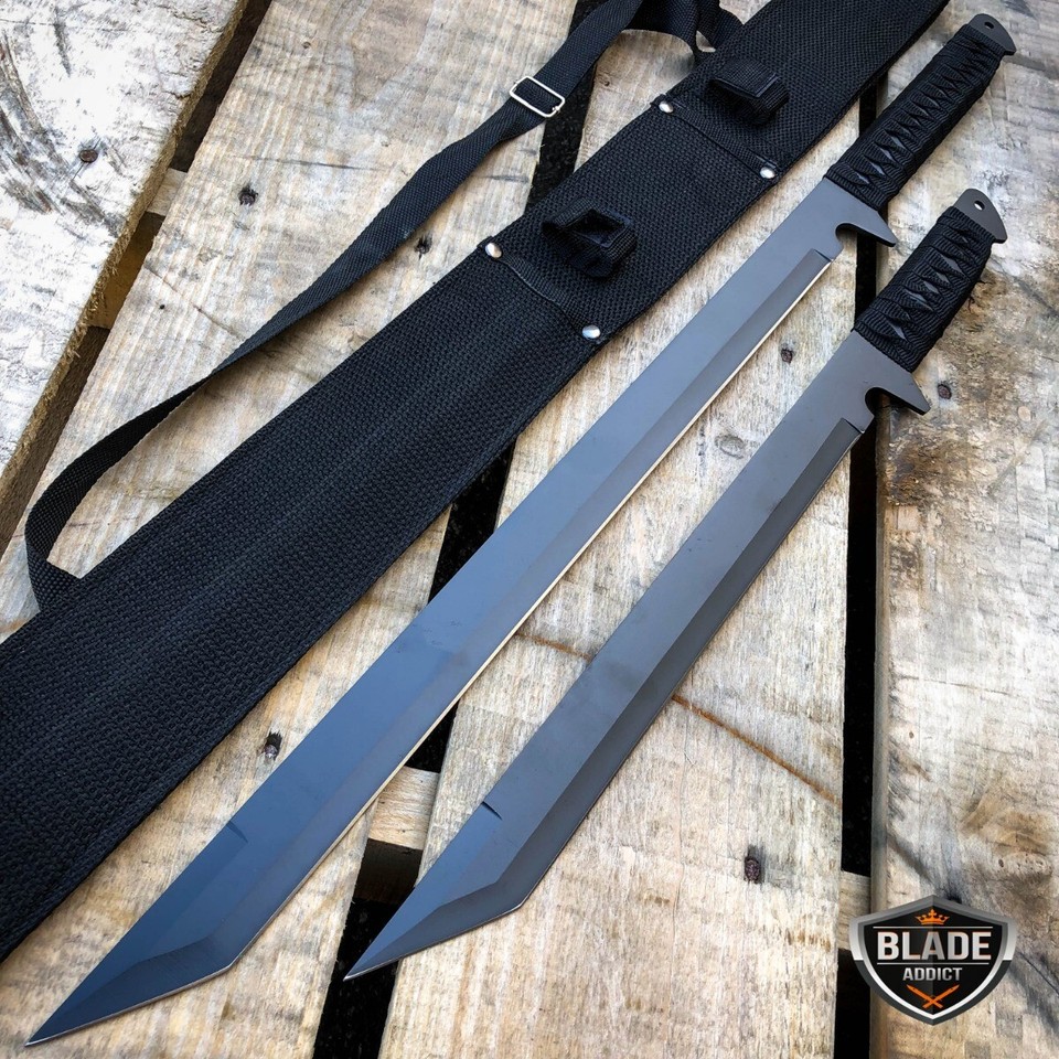 2PC 27" & 18" NINJA SWORD SET Samurai Machete Katana KNIFE + Sheath NEW ...