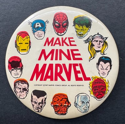1967 Vintage Make Mine Marvel Comics Pinback Spiderman Hulk Thor Captain America | eBay