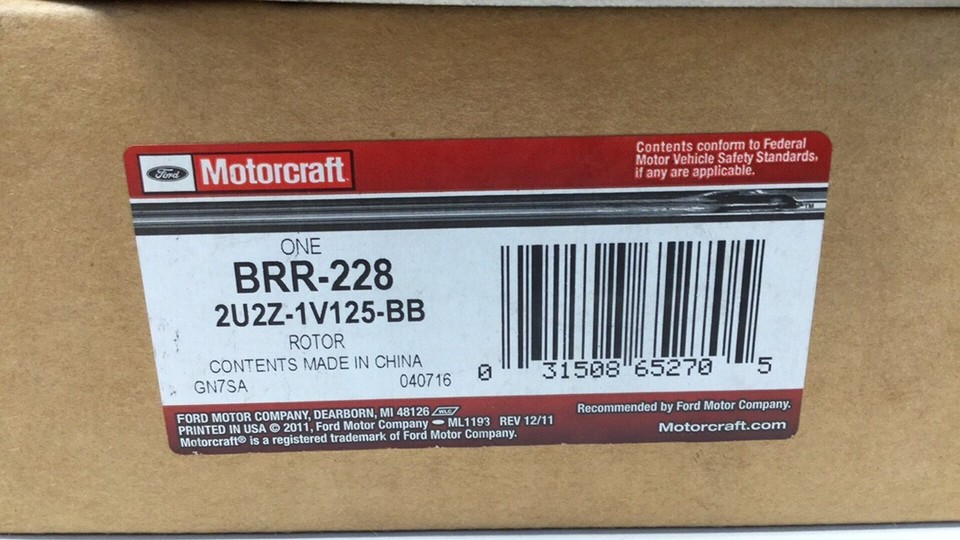Motorcraft BRR-228 Disc Brake Rotor Front Ford 2U2Z-1V125-BB | eBay