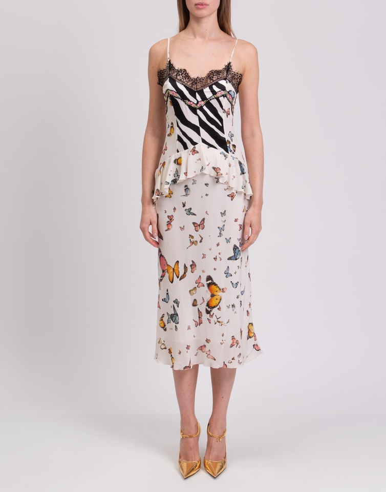 RRP €1188 BLUMARINE Midi Peplum Dress IT44 US8 UK12 L Silk Blend Butterfly | eBay