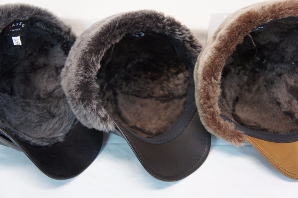 100% Sheepskin Shearling Leather Fur Elmer Fudd Captain Trapper Aviator ...