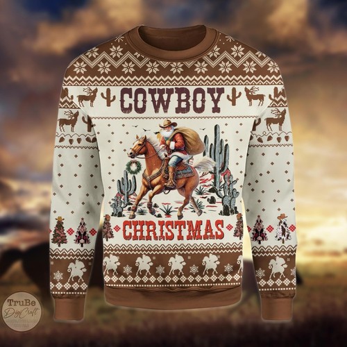Cowboy Santa Ugly Christmas Sweater, Western Holiday Pullover Jumper | eBay