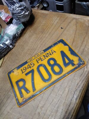 Vtg 1945 Pennsylvania Pa Penna Automobile License Plate R7084 Good ...