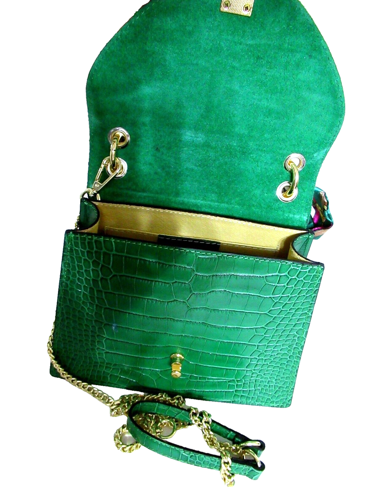 MASSIMO CASTELLI CROC EMBOSSED LEATHER BAG HANDBAG W ACCENT SCARF- MADE ...