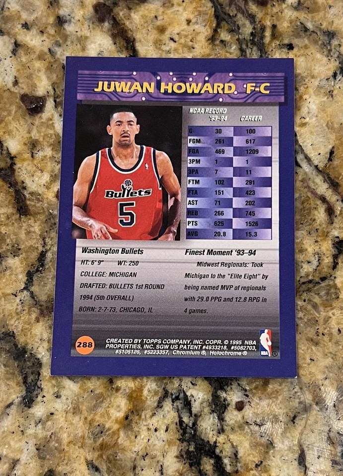 Juwan Howard RC Auto 1995 Finest Battle 4 Atlantis Vintage Michigan ...