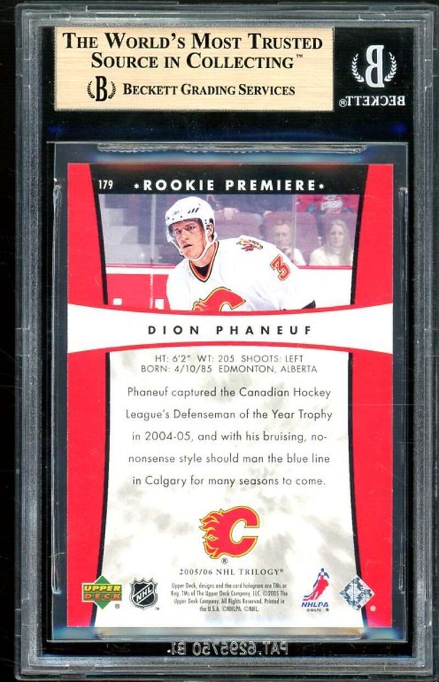 Dion Phaneuf Rookie Card 2005-06 Upper Deck Trilogy #179 (pop 3) BGS 9. ...