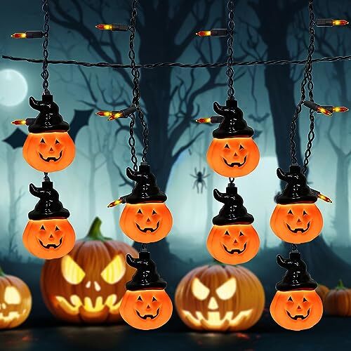 Halloween Hooded Pumpkin String Lights 25 Mini Curtain Pumpkin Lights ...