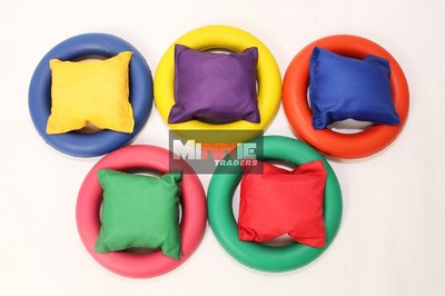 Set of 5 Sponge Rubber Quoits Hoop Colored Ring & 5 Polyester Bean Bag ...