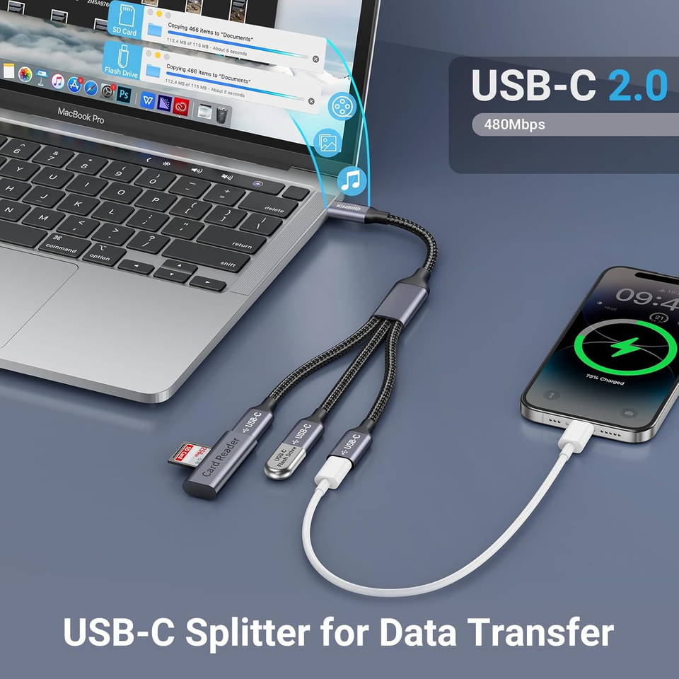 USB C Splitter 1 in 3 Out, USB Type C Splitter, USBC Male to Multi Type ...