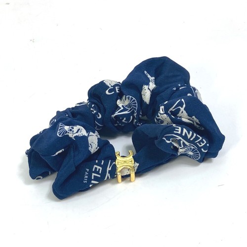 CELINE Sulky logo hair accessories hair rubber Scrunchie silk blue ...