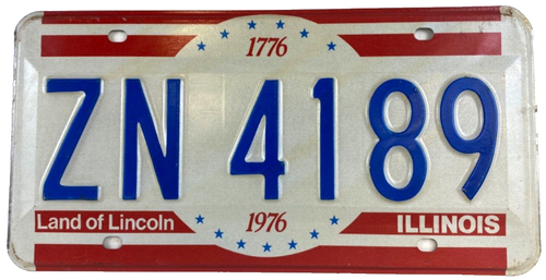 Vintage Illinois 1976 Bicentennial Auto License Plate ZN 4189 Garage ...