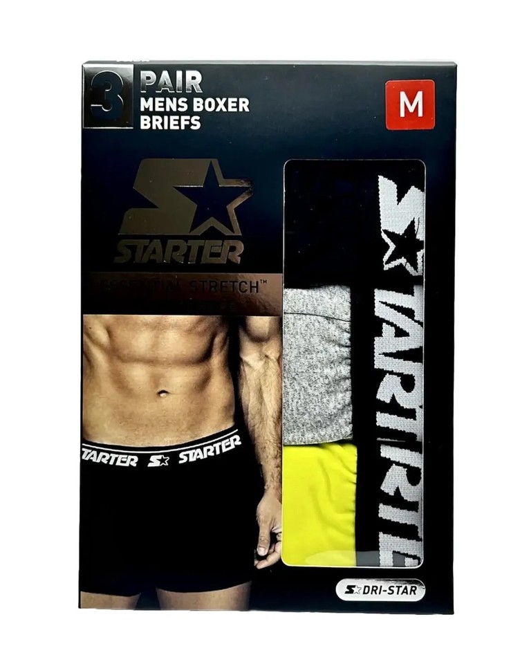 New Starter 3 Pack Men Essential Stretch Performance Boxer Briefs Sizes ...