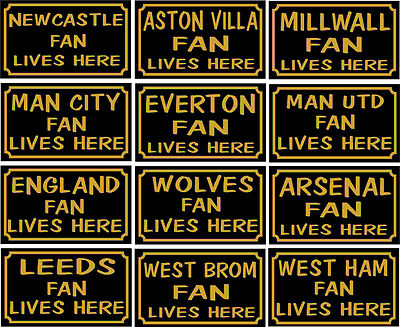 FOOTBALL FAN LIVES HERE sign or sticker 150x90mm choice of team Man U ...