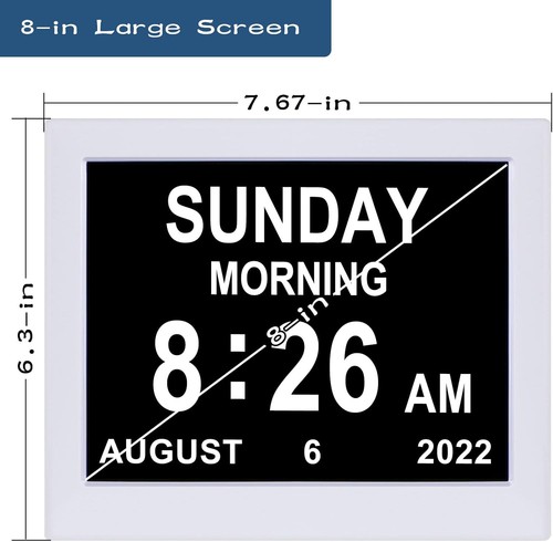 Day Date Time Clock for Seniors Elderly Digital Calendar Dementia 8"-1 ...