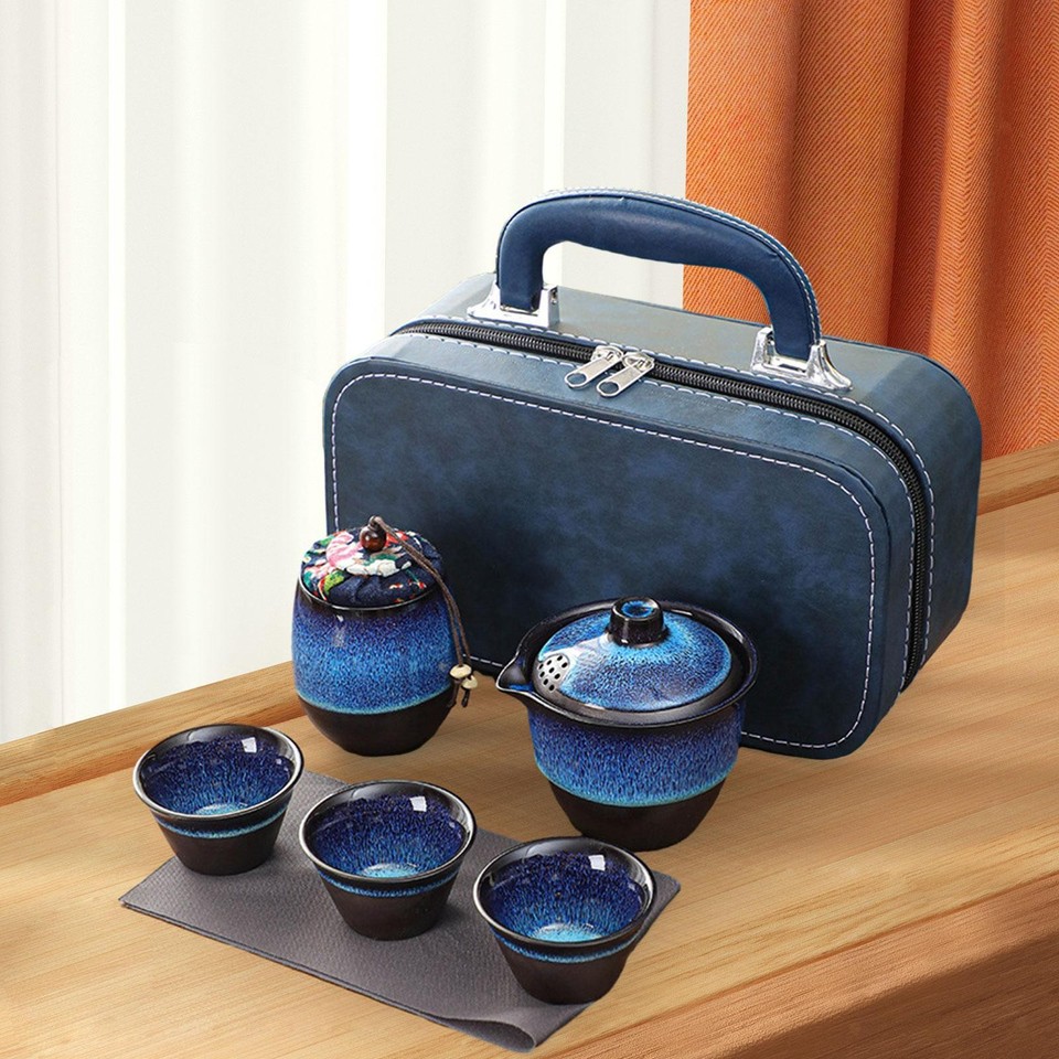 Ceramic Travel Tea Set with Tea Infuser 3 Tea Cups Tea Canister for ...