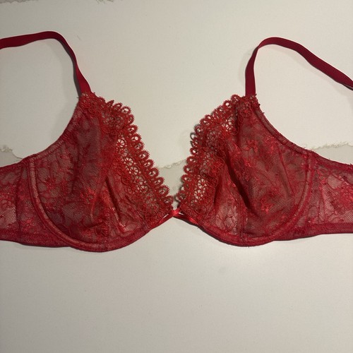 Victoria’s Secret Red Plunge Unlined Lace Bra 32DD Underwire | eBay