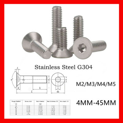 M2 M3 M4 M5 Screw s Bolt s Countersunk CSK Socket Head Flat Stainless ...