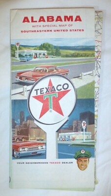 1961 Alabama and Southern states foldout road map by Texaco Gas | eBay