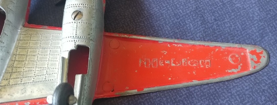 Vtg Hubley Toy Airplane Lockheed Cast Fold Down Wheels Double engine ...