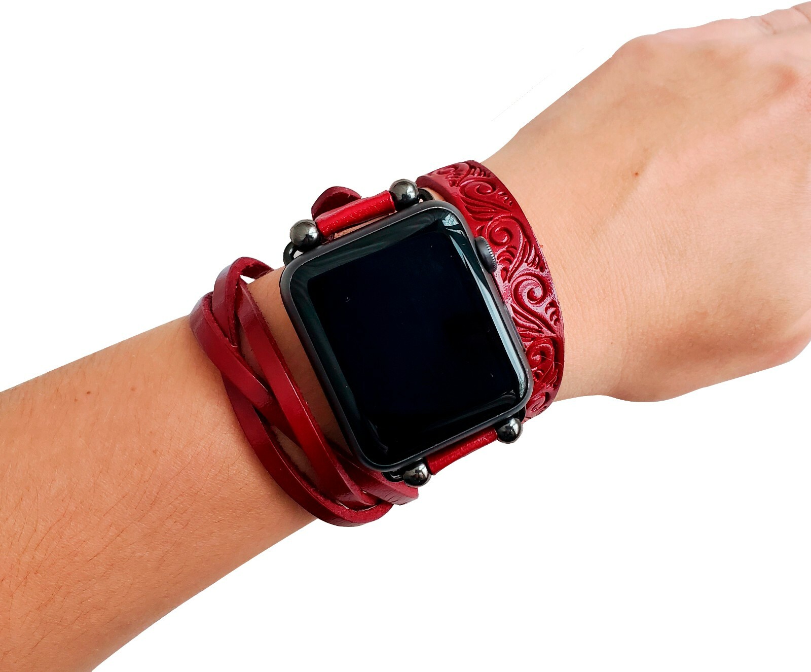 Red Apple Watch Band 38 -45 Leather Wrap Bracelet for iWatch 8-1 SE | eBay