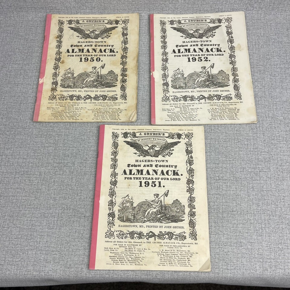 Vintage Lot of 12 Old Farmer's Almanac J Gruber Hagerstown Town Country ...
