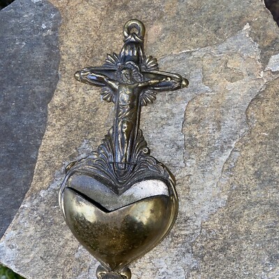Antique Metal Gold Jesus On Cross Holy Water Font Made USA | eBay
