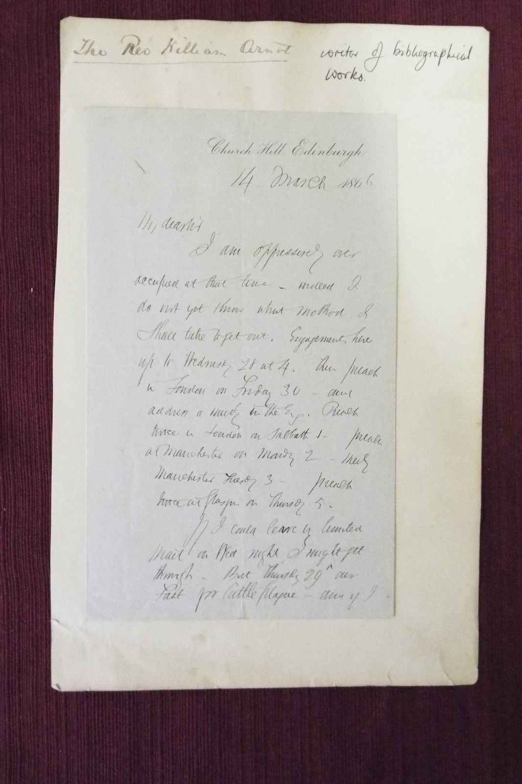 Scottish Preacher and Theologian William Arnot 1866 signed letter | eBay