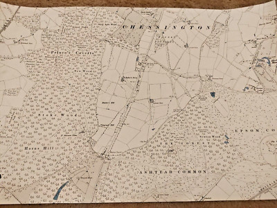 Original 1899 OS Map Sheet Chessington Ashtead Epsom Common Stoke Wood ...