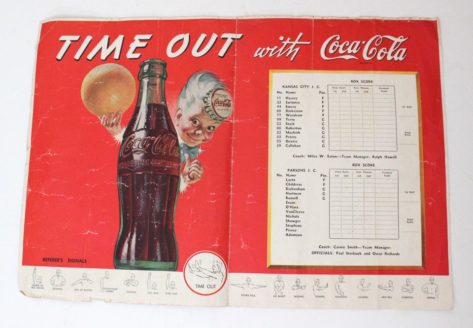 Lon Keller 1946 College Basketball fold out program Coca-Cola referree ...