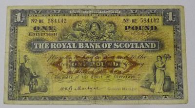 Circulated One Pound Bank Note, Royal Bank of Scotland, 1st June 1961 ...