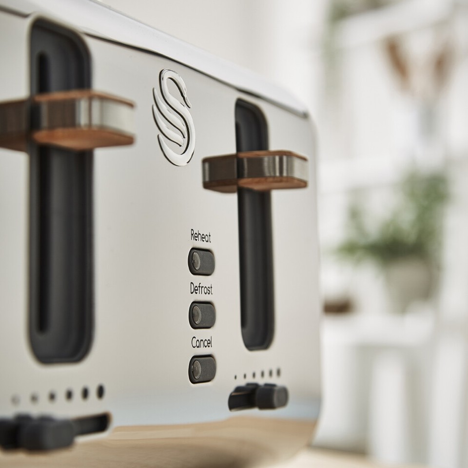 Swan Nordic White Kettle 4 Slice Toaster & Digital Microwave ...