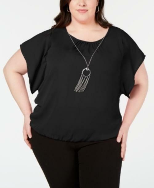 Ny Collection Plus Size Ruched-Neck Top with Necklace | eBay