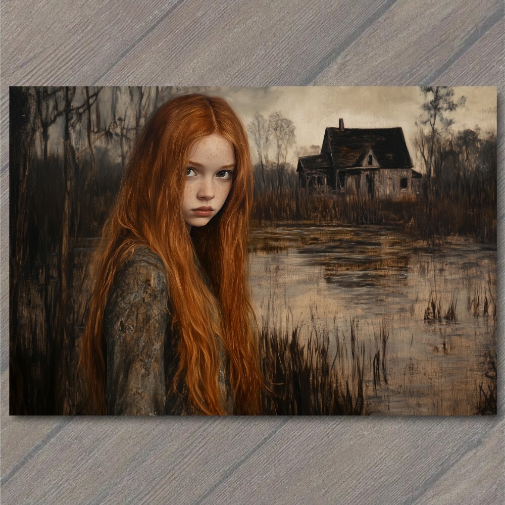 POSTCARD Weird Creepy Vintage Vibe Scary Girl Halloween Redhead Unusual ...