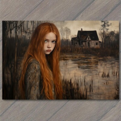 POSTCARD Weird Creepy Vintage Vibe Scary Girl Halloween Redhead Unusual ...