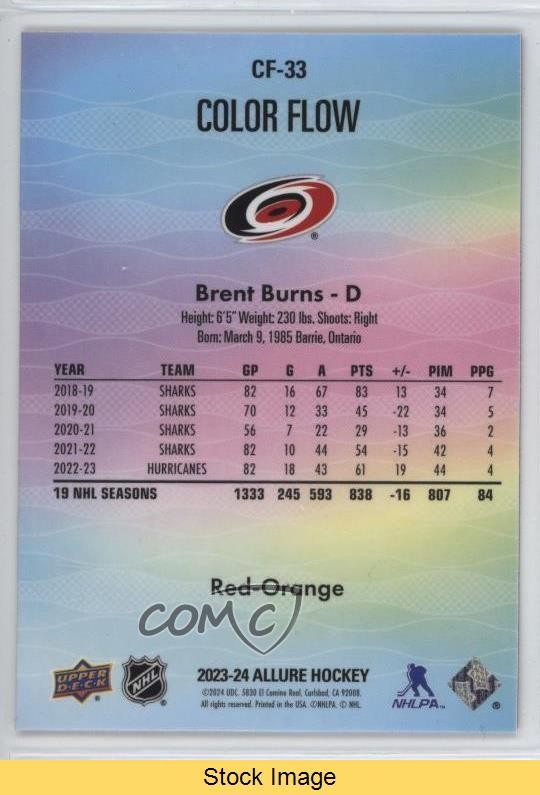 2023-24 Upper Deck Allure Color Flow Red Orange Brent Burns #CF-33 READ ...