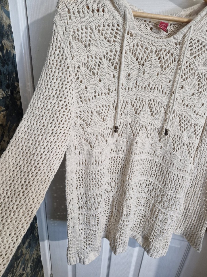 FALMER HERITAGE CREAM HOODED JUMPER KNITWEAR SWEATER SZ 20 LONG LENGTH ...