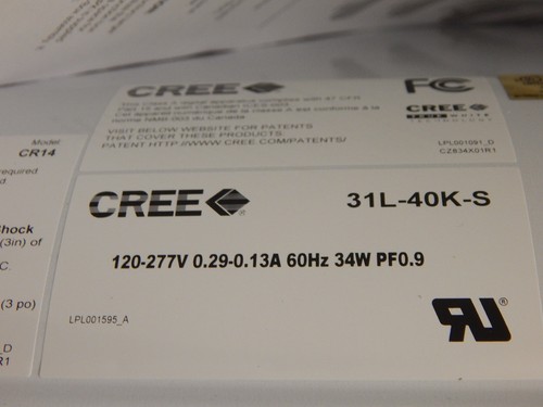 CREE CR14-31L-40K-S 1'x4' LED ARCHITECTURAL TROFFER LIGHT 120-277V STEP ...