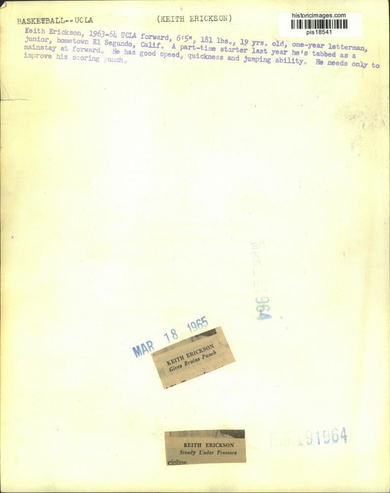 1965 Press Photo UCLA Bruins basketball player Keith Erickson ...