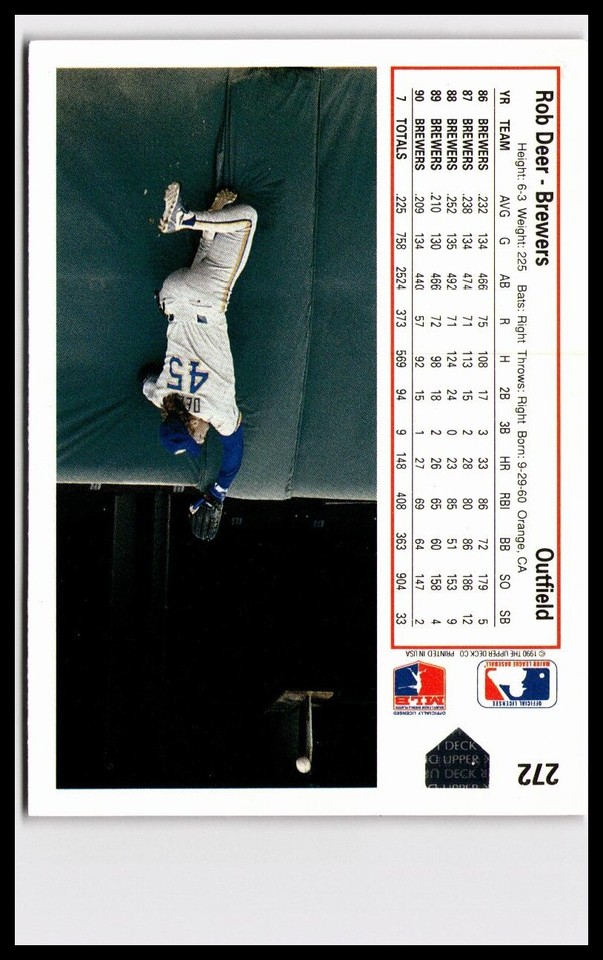 1991 Upper Deck #272 Rob Deer Milwaukee Brewers | eBay