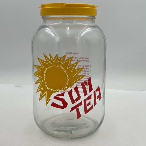 VTG Sun Tea Beach Jug Glass Jar Yellow Pitcher 1 Gallon Lipton? Retro ...