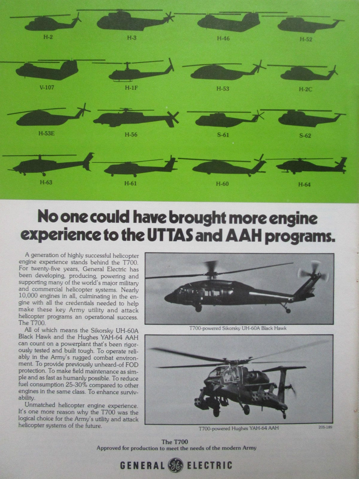 10/1977 PUB GENERAL ELECTRIC T700 HELICOPTER ENGINE UTTAS UH-60A AAH ...