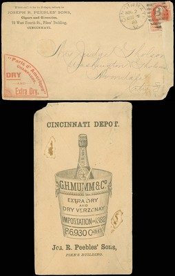 1883 Cincinnati, JOSEPH PEEBLES CIGARS, G H MUMM & CO. Allover Advert ...