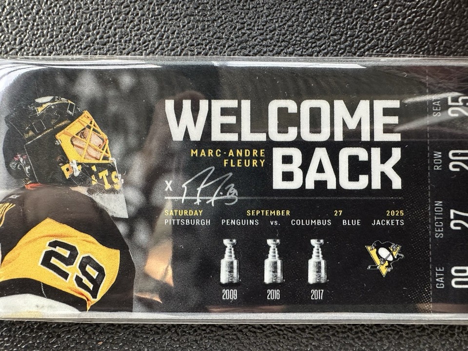 Pittsburgh Penguins Marc Andre Fleury 9/27/25 Fleury Puck/ Acrylic Tix ...