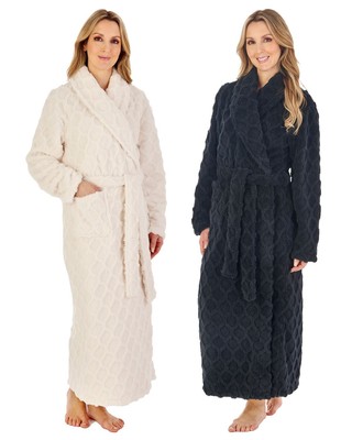 Slenderella Fleece Robe Ladies 51" Textured Winter Wrap Dressing Gown ...