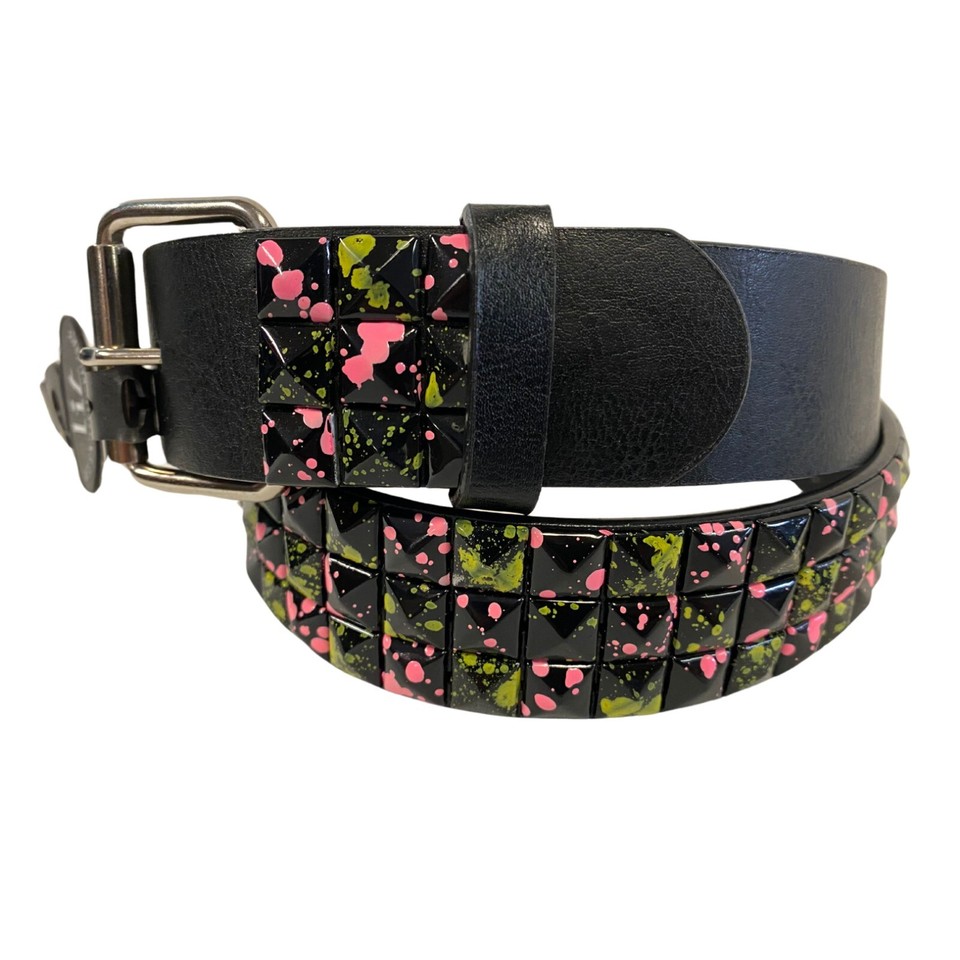 UNISEX Men/Women 2/3-Row Metal Pyramid Studded Belt Checker Punk Rock ...