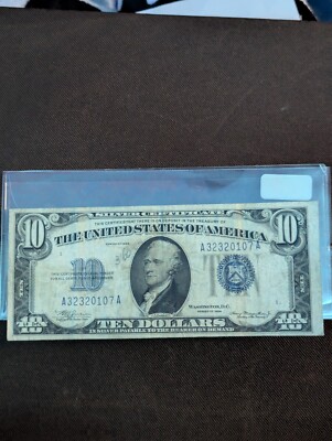 1934 Ten Dollar Blue Seal Note Silver Certificate RARE MISALIGNED LEFT ...