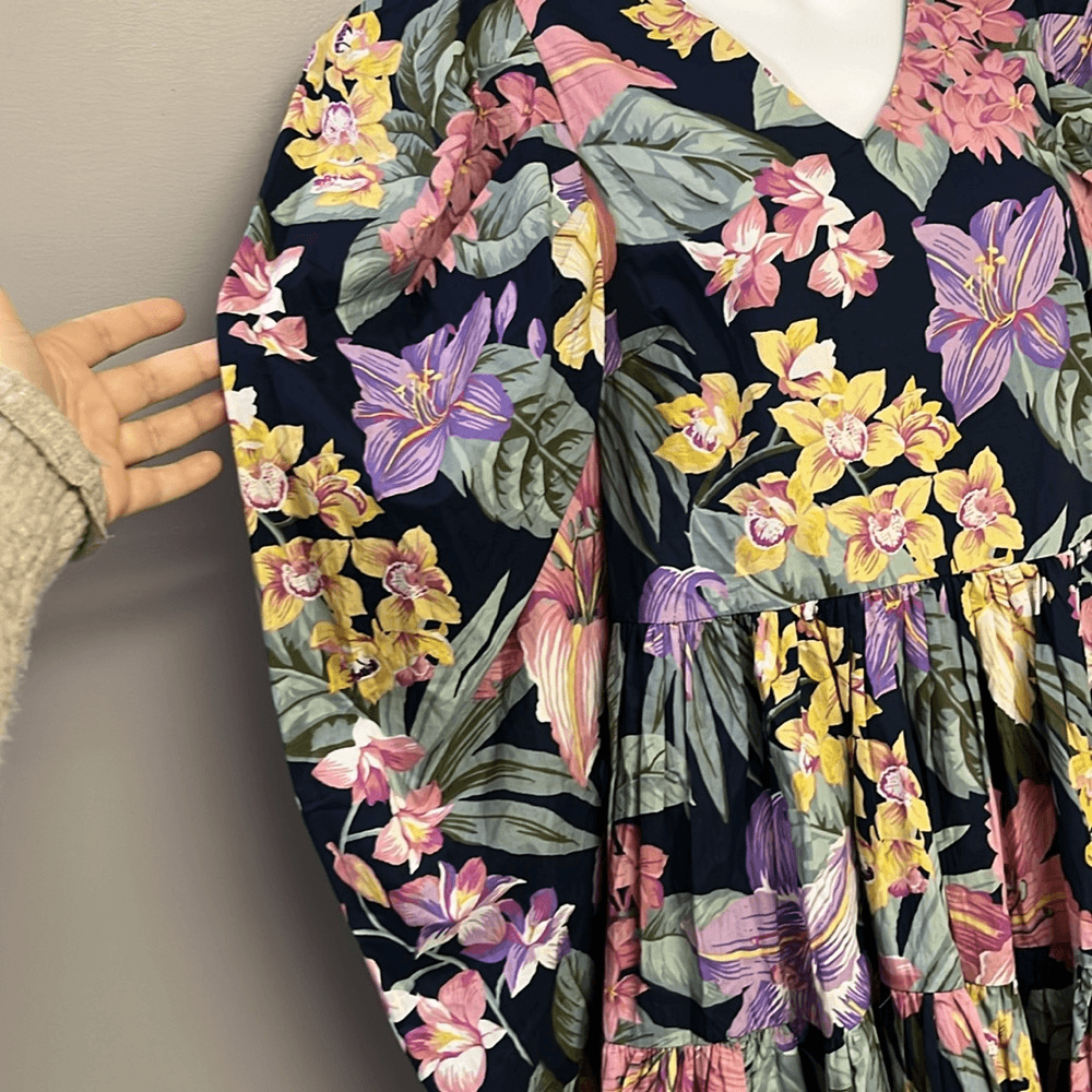 YAS Flower AOP Organic Cotton 3/4 Sleeves Sky Captain Short Dress US/EU ...