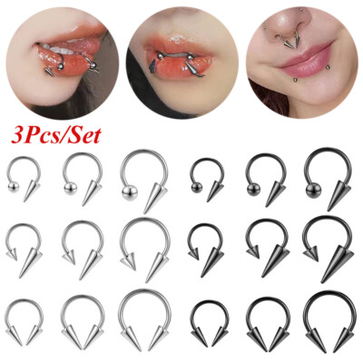3 Pcs/lot 16g Stainless Steel Septum Rings Spike Cone Ear Lip Piercing ...